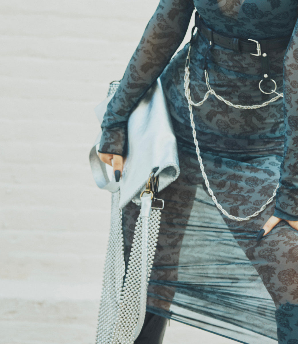 silver hand-beaded strap | Volta Atelier